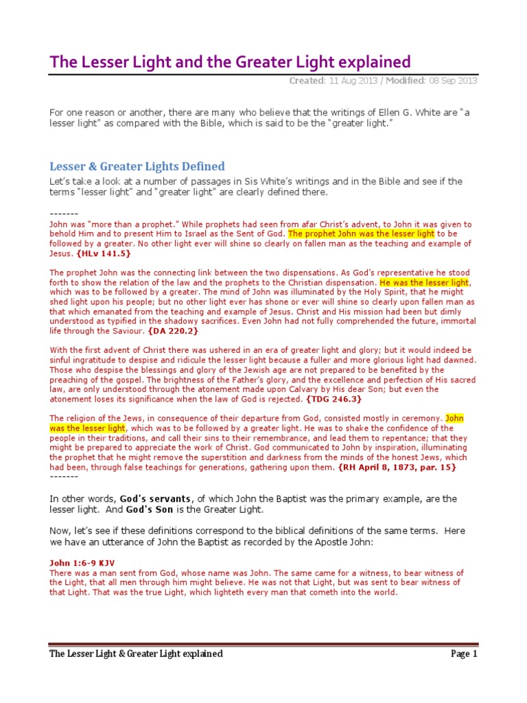 Understanding Lesser and Greater Light | PDF | John The Baptist ...