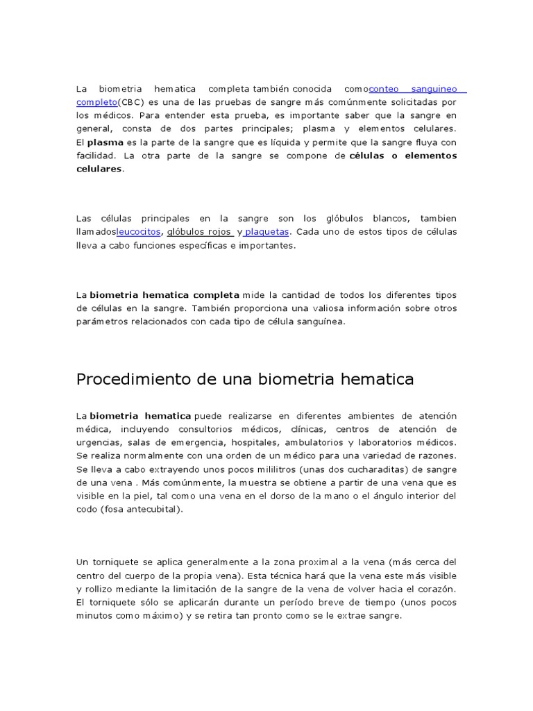 La Biometria Hematica Completa | PDF | Sangre | Anemia