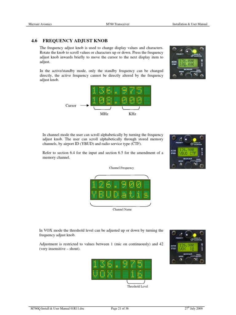 4.6 Frequency Adjust Knob: Microair Avionics M760 Transceiver ...