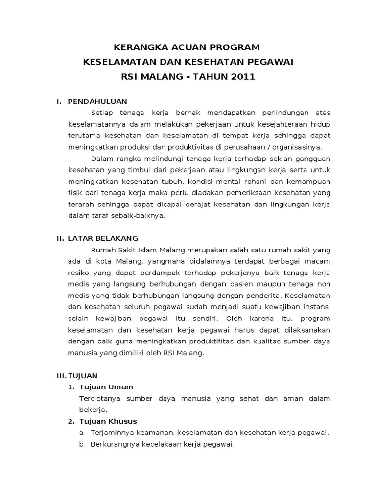 K3 - ToR Keselamatan & Kesehatan Kerja | PDF