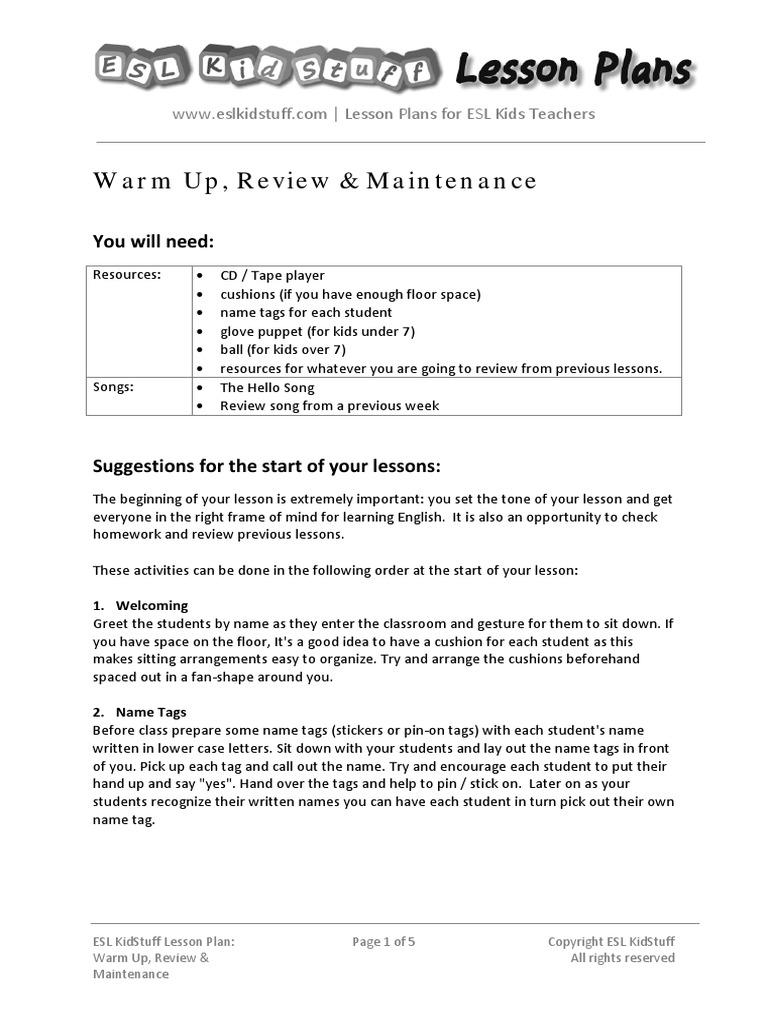 Warm Up Lesson Plan | PDF | Lesson Plan | Classroom