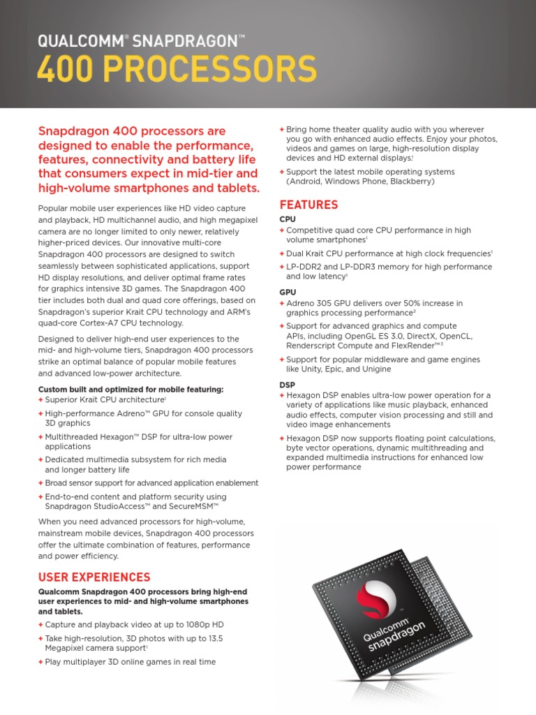 Qualcomm Snapdragon 400 Product Brief | PDF | Multi Core Processor | Graphics Processing Unit