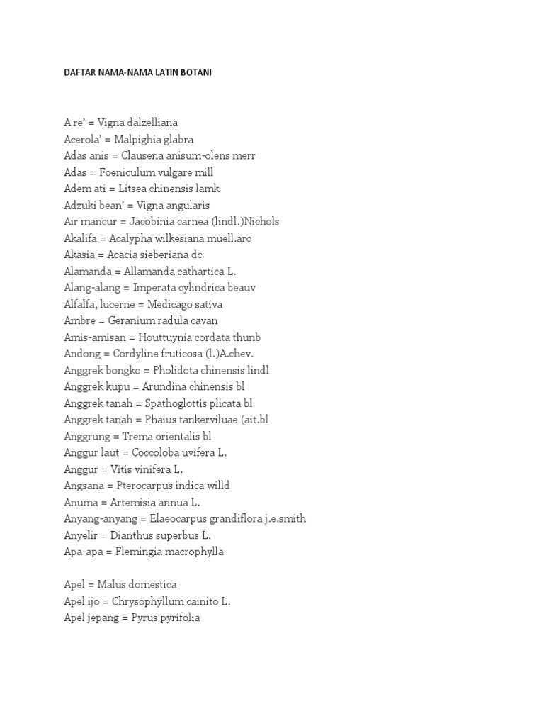 Daftar Nama Latin Botani | PDF