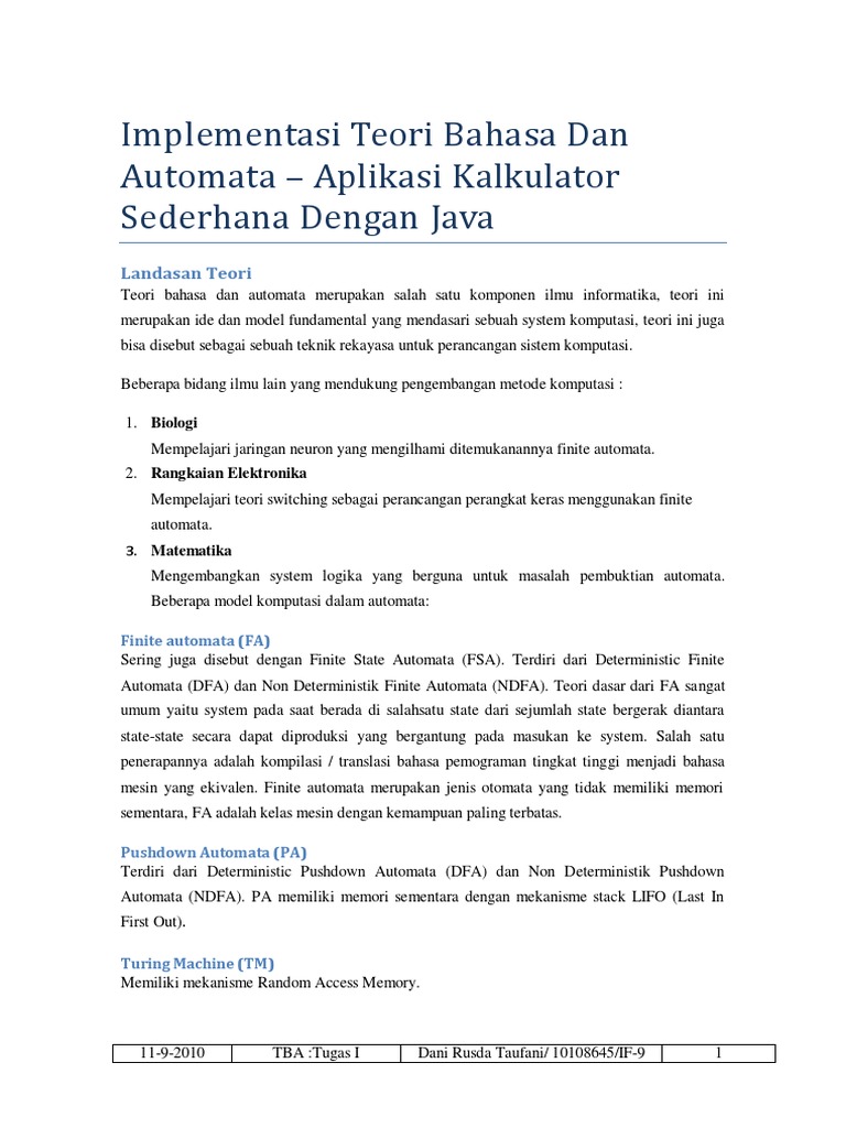 Implementasi Teori Bahasa Dan Automata | PDF