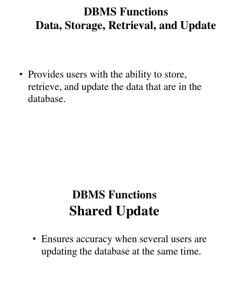 DBMS Functions Data, Storage, Retrieval, and Update | PDF | Databases ... DBMS Functions Data, Storage, Retrieval, and Update | PDF | Databases ...