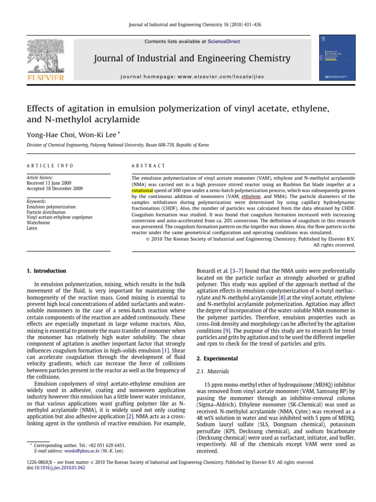 Emulsion Polymerization of Vinyl Acetate, Ethylene, and N-Methylol ...