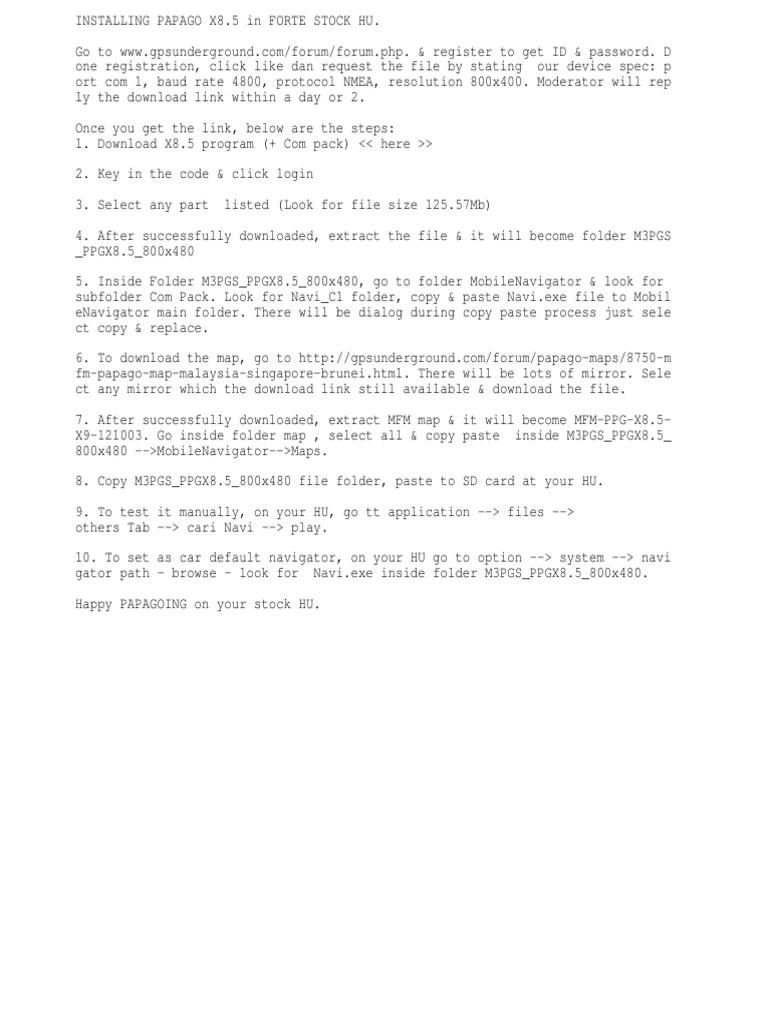 Installing Papago X8.5 on Stock HU | PDF