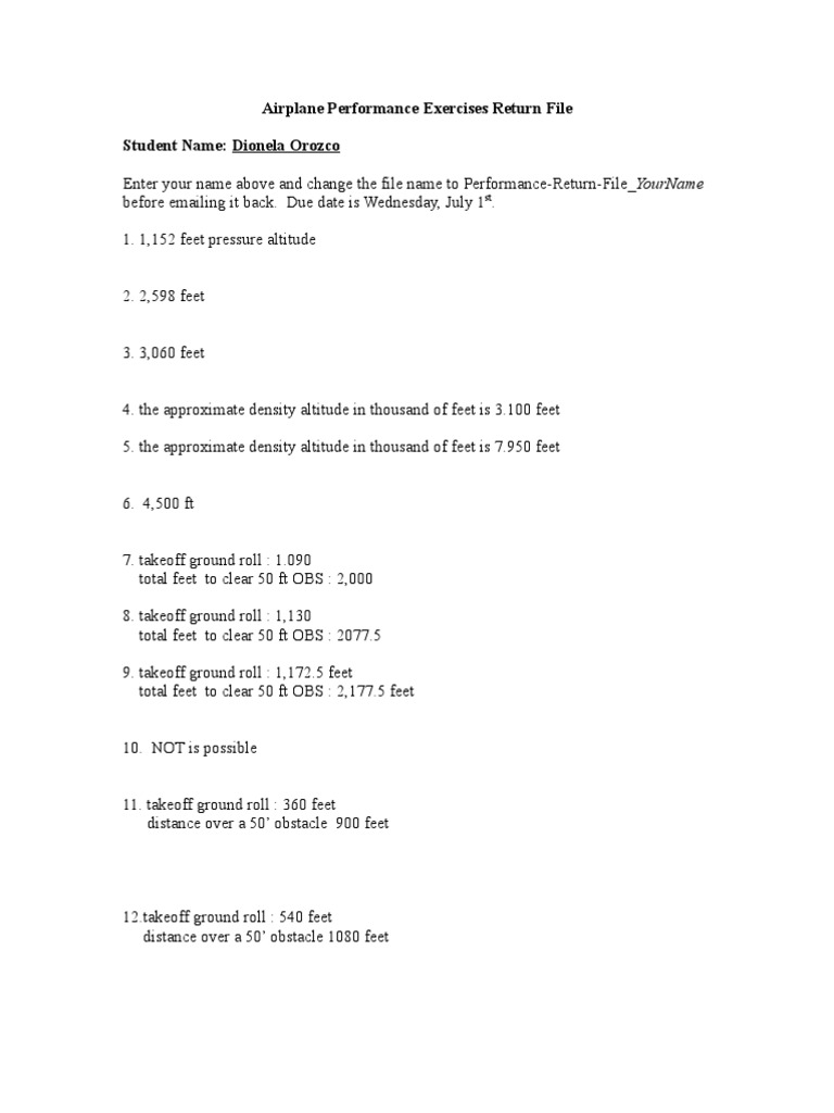 Airplane Performance Exercises | PDF