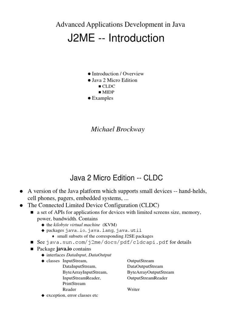 J2ME - Introduction: Advanced Applications Development in Java | PDF ...
