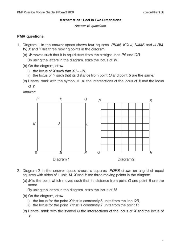 Math MF2 Chapter 9 (Loci in Two Dimensions) | PDF | Geometric ...