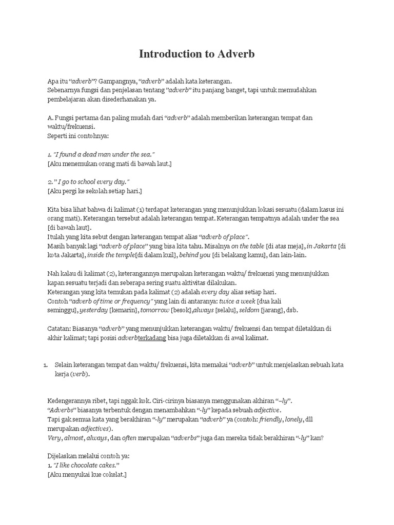 Introduction To Adverb | PDF