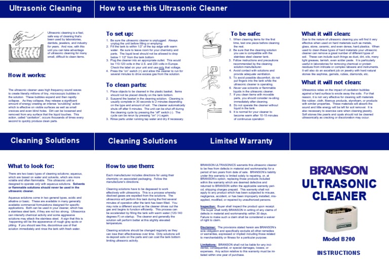 Branson Ultrasonic Cleaner B200 Manual | PDF | Industrial Processes ...
