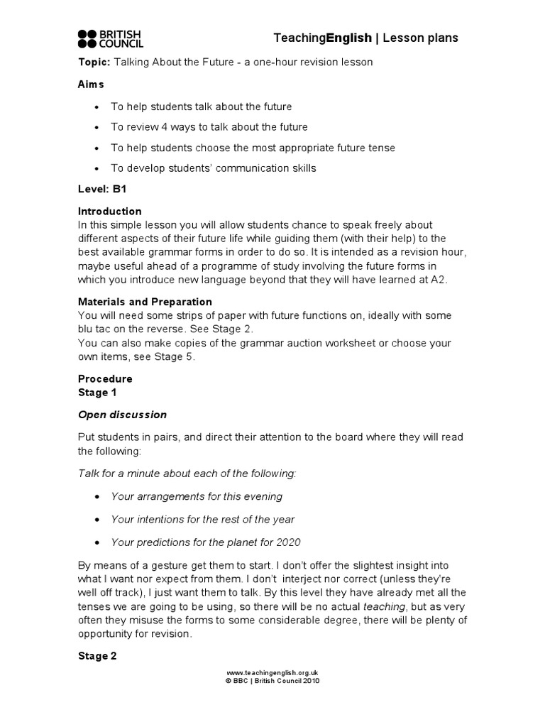 Talking About The Future-Lesson-Plan | PDF | Lesson Plan | Time