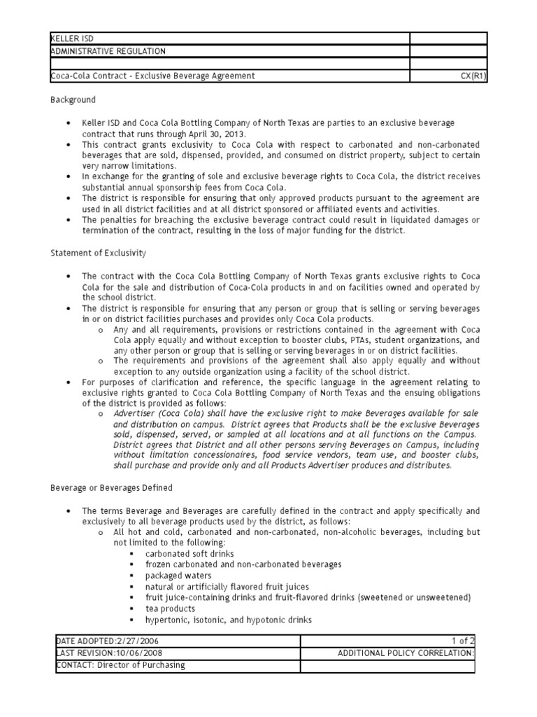 Coca-Cola Contract – Exclusive Beverage Agreement | Drink | Coca Cola