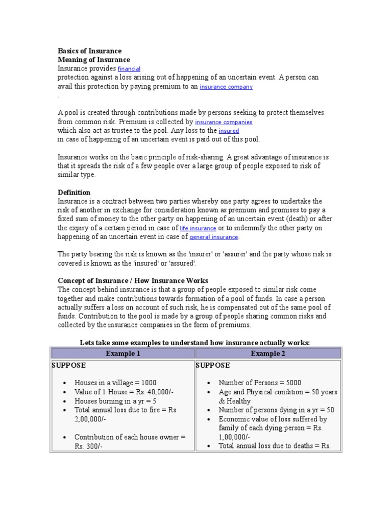 Basics of Insurance | PDF | Insurance | Risk