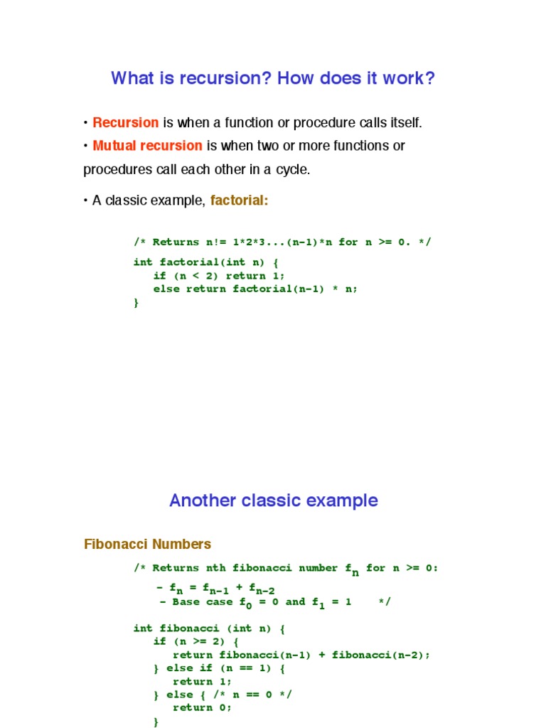 Recursion In C C Pdf Subroutine Parameter Computer Programming