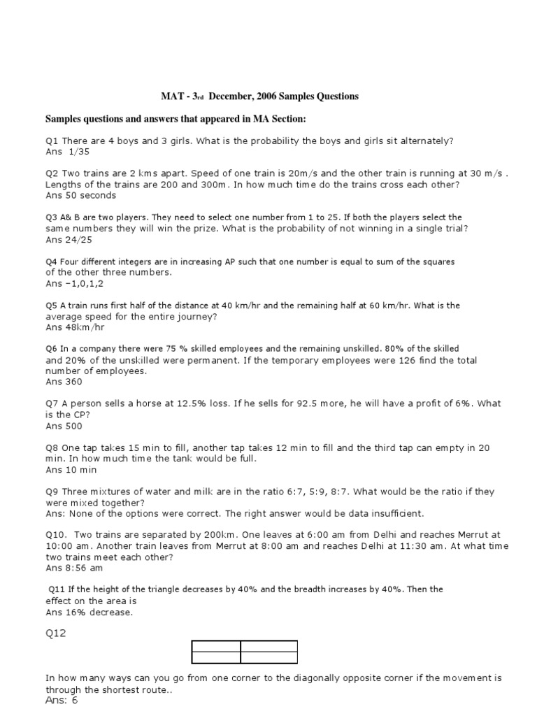 MAT Sample Paper 1 | PDF