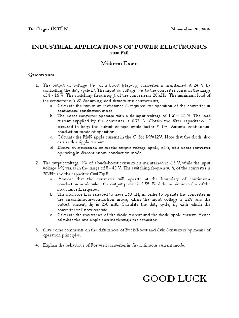 Power Electronics Midterm Exam 2006 | PDF