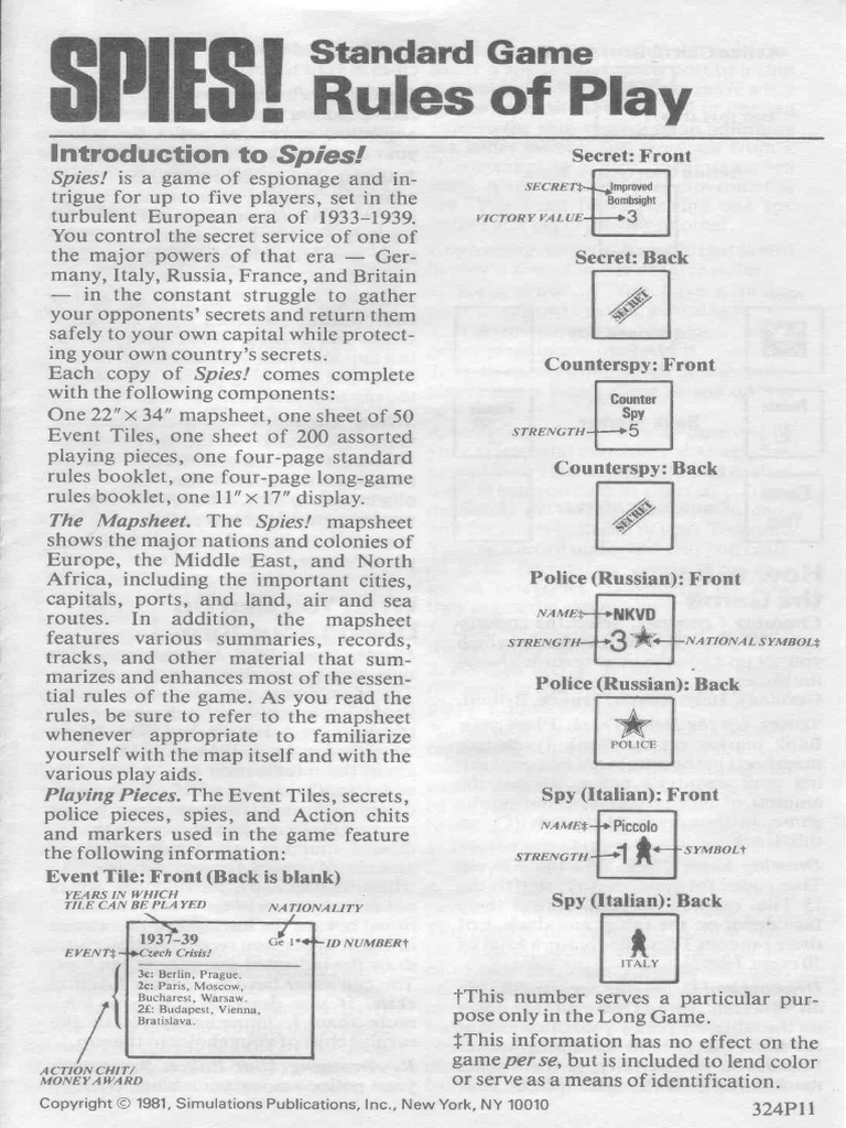 SPI Spies! Standard Rules | PDF | Espionage | National Security