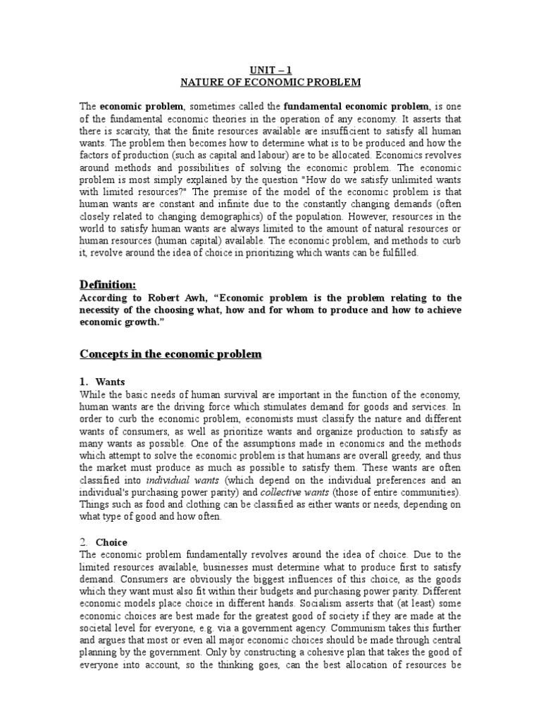 Understanding the Economic Problem | PDF | Factors Of Production ...