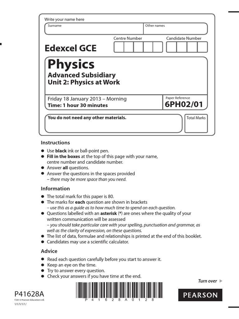 Physics Unit 2 Question Paper Jan 2013. | PDF