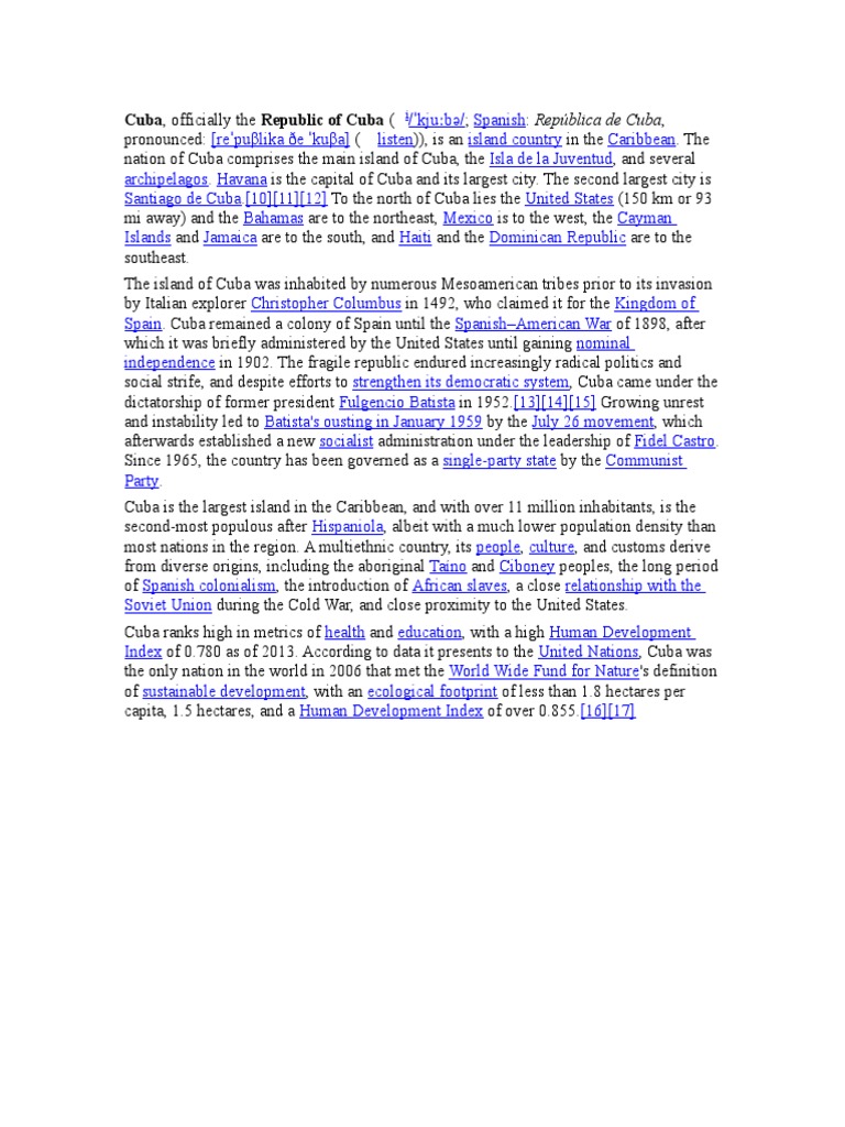 Cuba, Officially The Republic of Cuba ( | PDF
