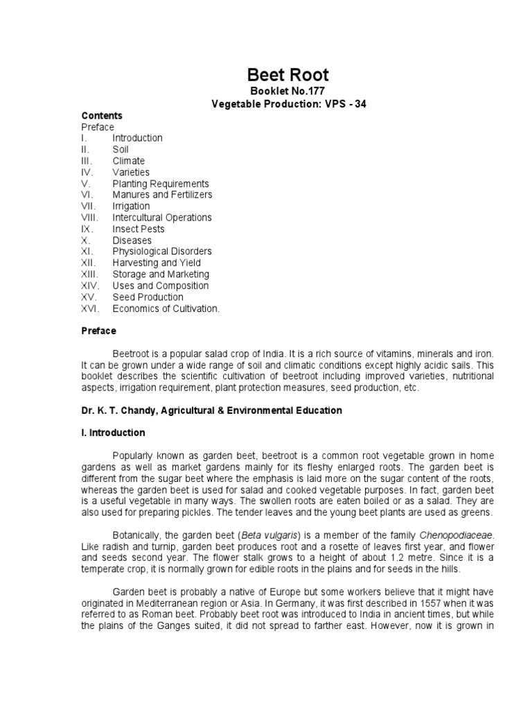 Beet Root: Booklet No.177 Vegetable Production: VPS - 34 | PDF ...