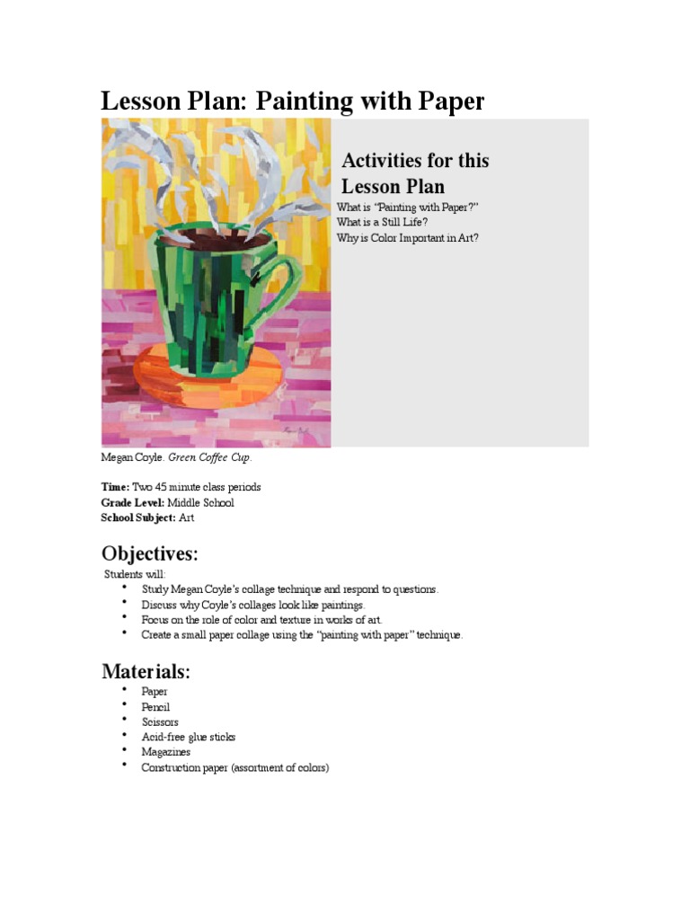 Middle School Paper Collage Lesson Plan | PDF | Collage | Still Life