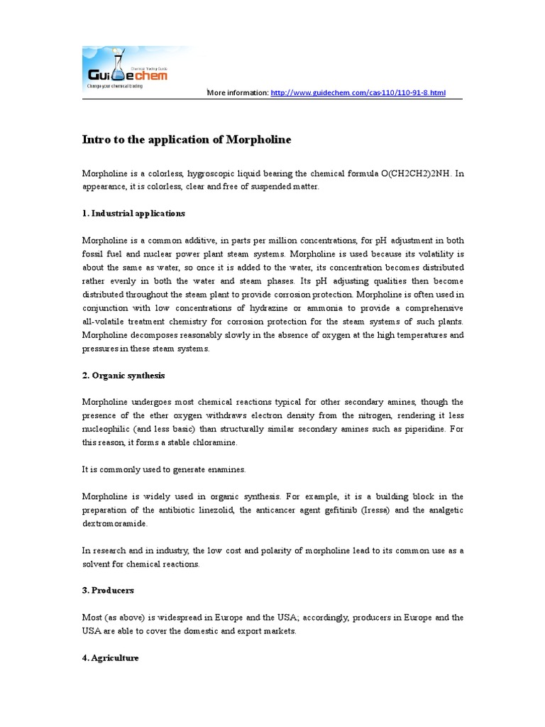 Intro To The Application of Morpholine | PDF | Chemical Compounds | Chemical Substances