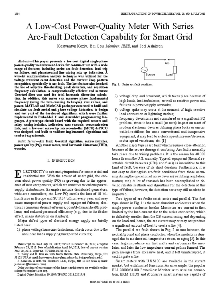 A Low-Cost Power-Quality Meter With Series Arc-Fault Detection Capability For Smart Grid | PDF ...