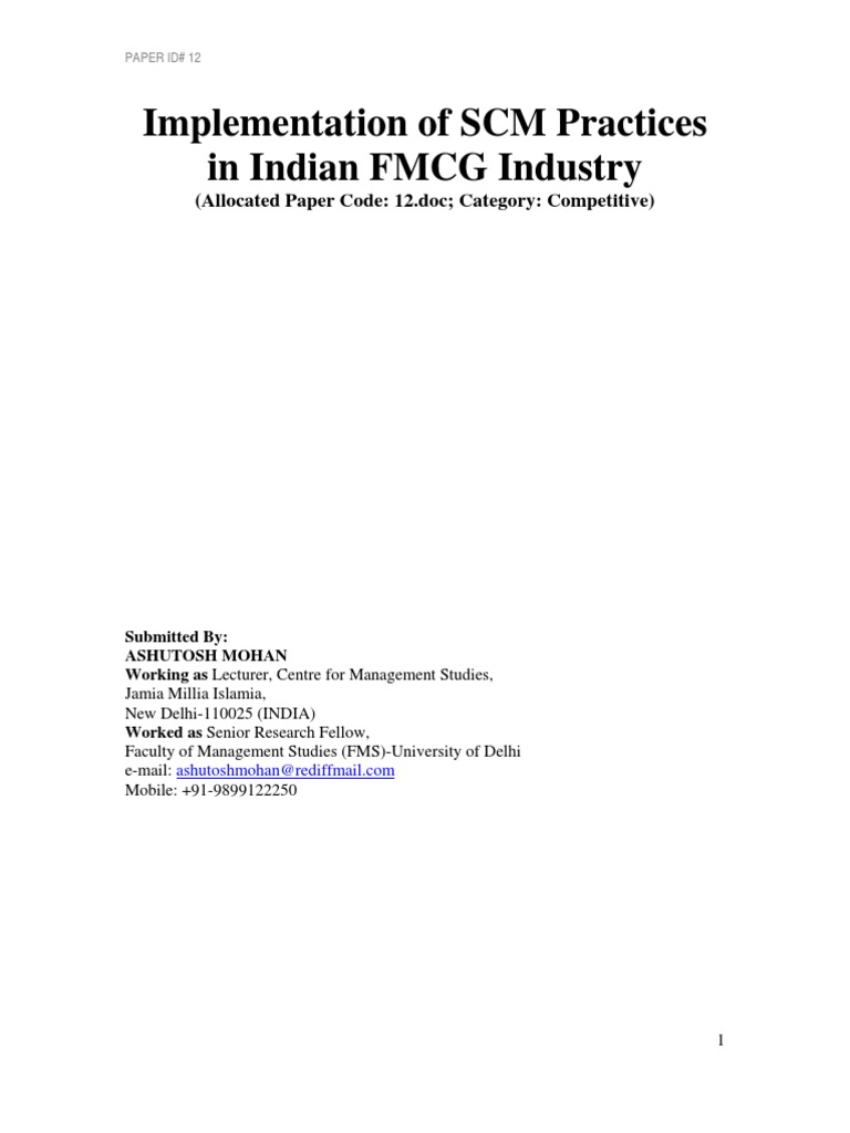 SCM Practices in Indian FMCG Sector | PDF | Supply Chain | Factor Analysis
