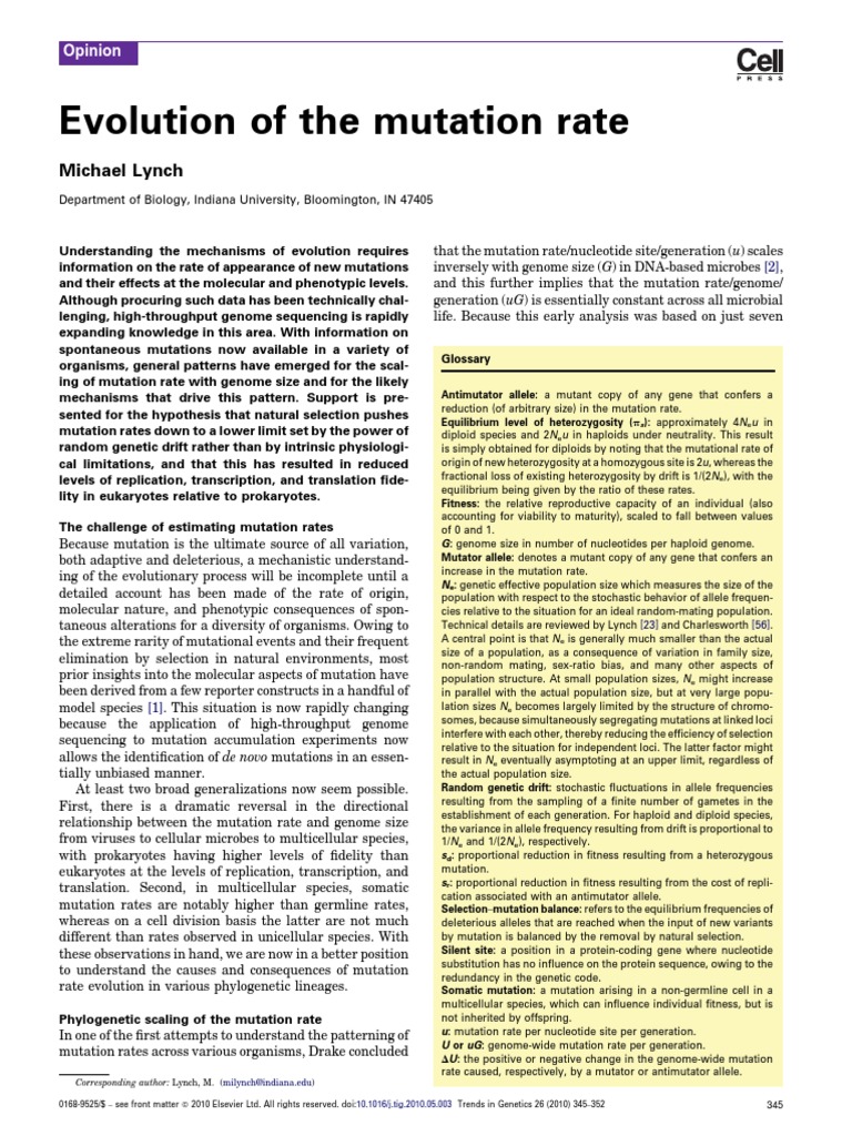 Evolution of Mutation Re | PDF | Mutation | Natural Selection