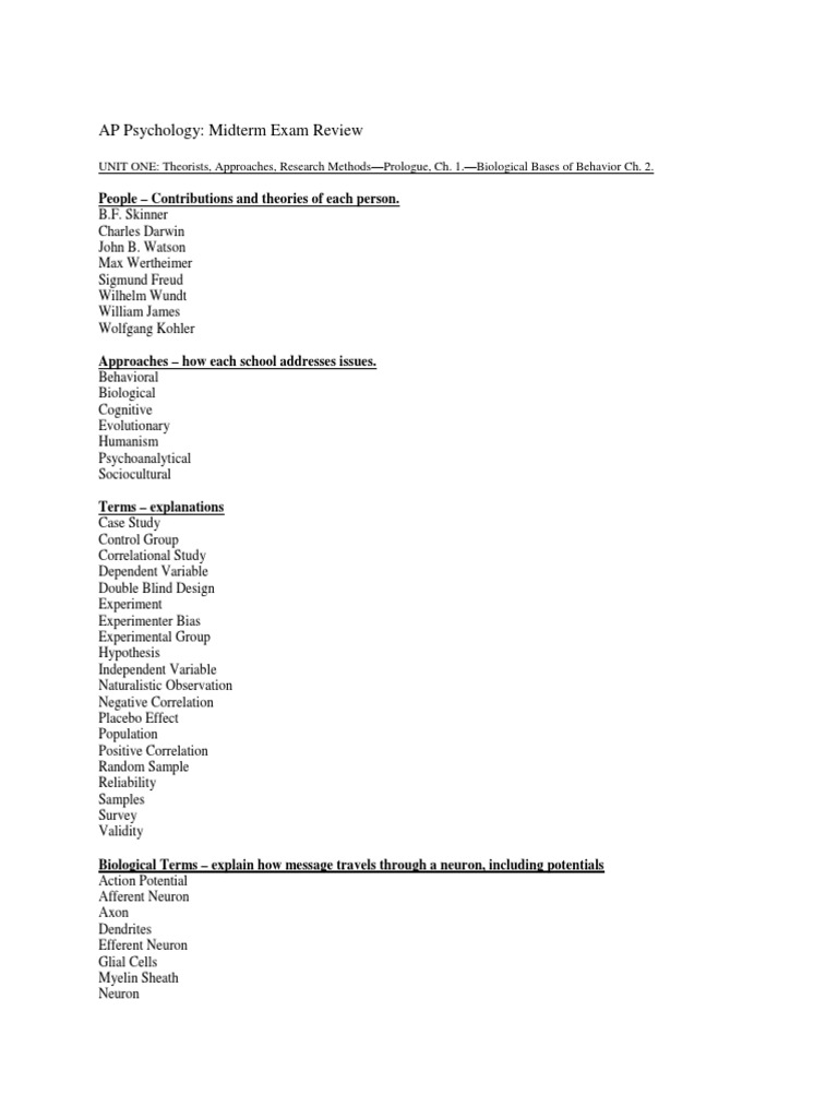 AP Psychology Midterm Review Guide | PDF | Sensory System | Neuron