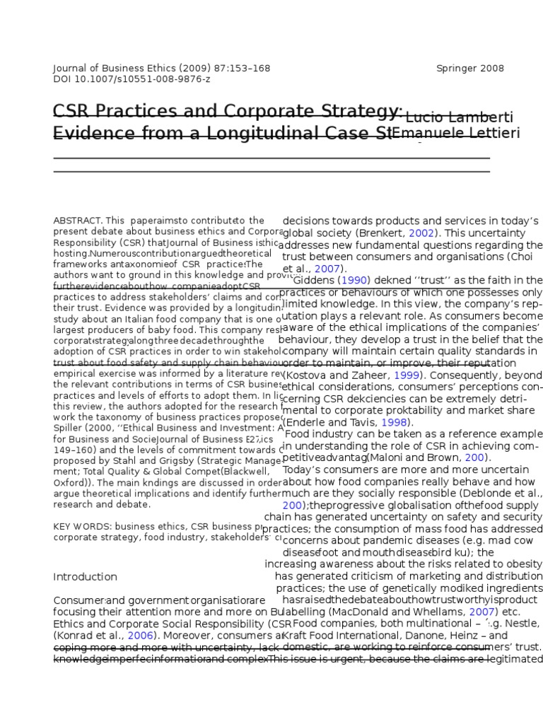 CSR Practices and Corporate Strategy: Evidence From A Longitudinal Case ...
