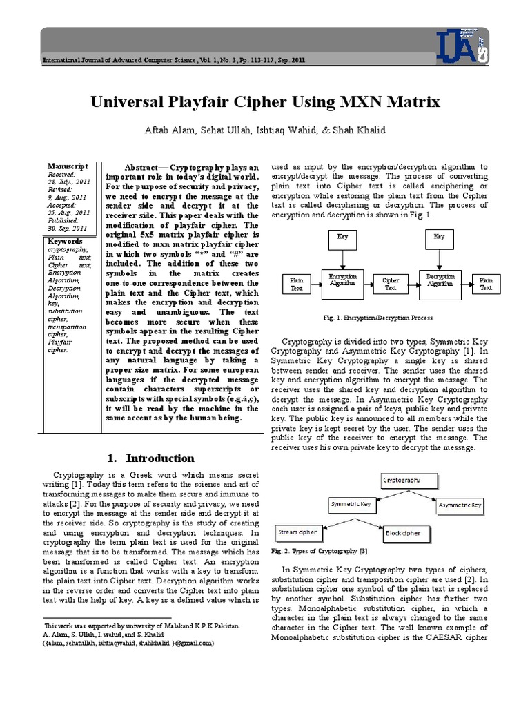 Universal Playfair Cipher Using MXN Matrix | PDF | Cipher | Cryptography