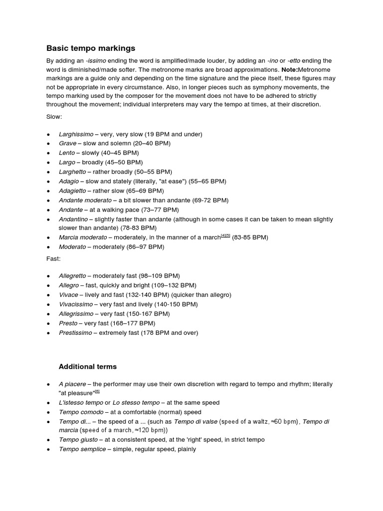 Basic Tempo Markings: Additional Terms | Download Free PDF | Tempo ...