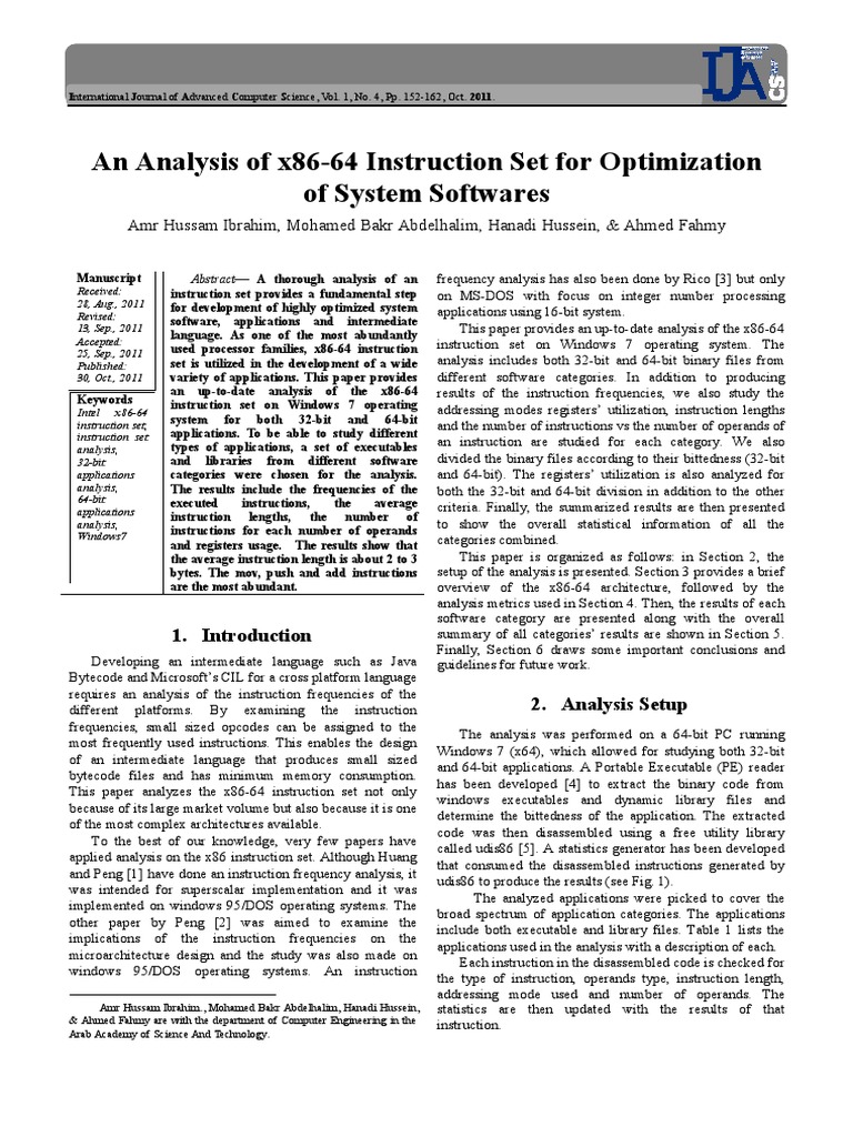An Analysis of x86-64 Instruction Set For Optimization of System ...