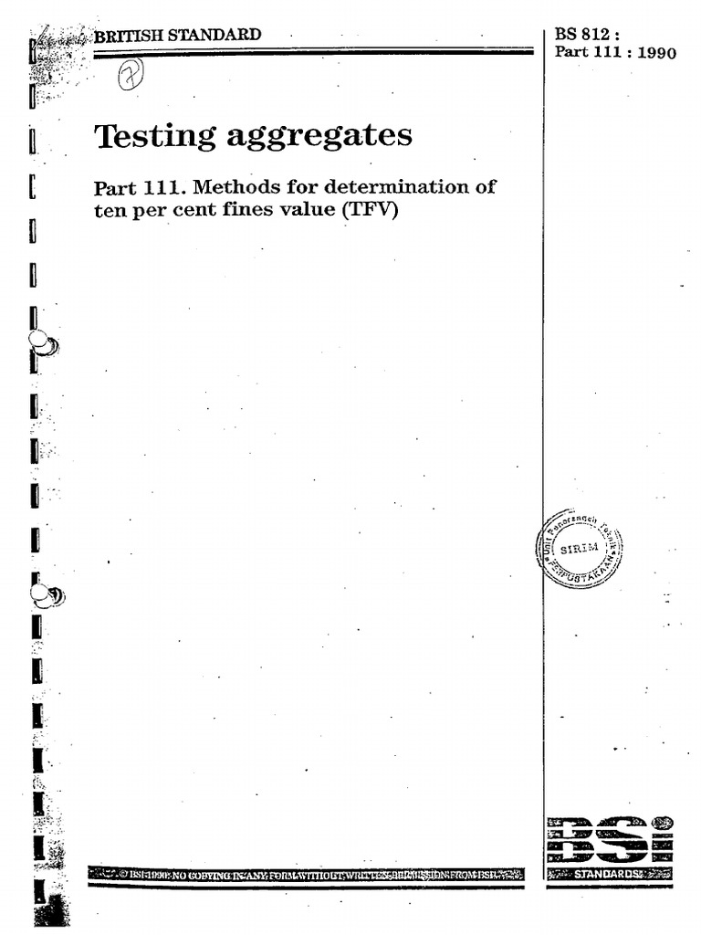 No 7 - BS 812 - Part 111 1990 - Determine 10 Percent Fines Value | PDF