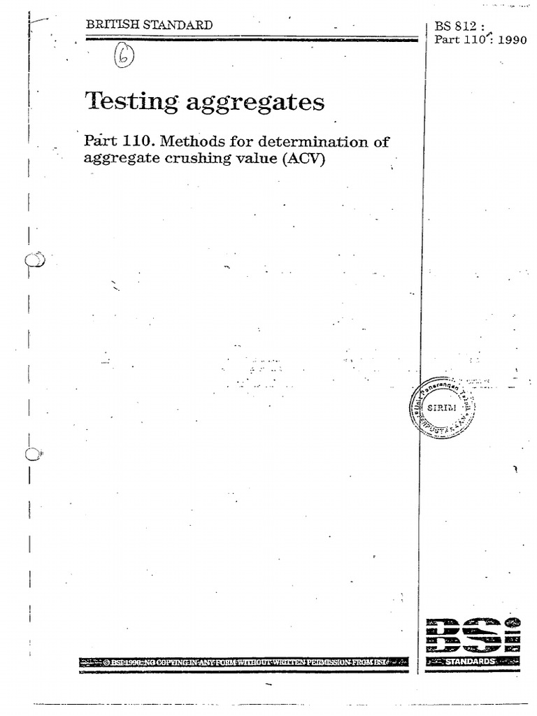 No 1 - BS 812 - Part 110 1990 - Determine Aggregate Crushing Value | PDF
