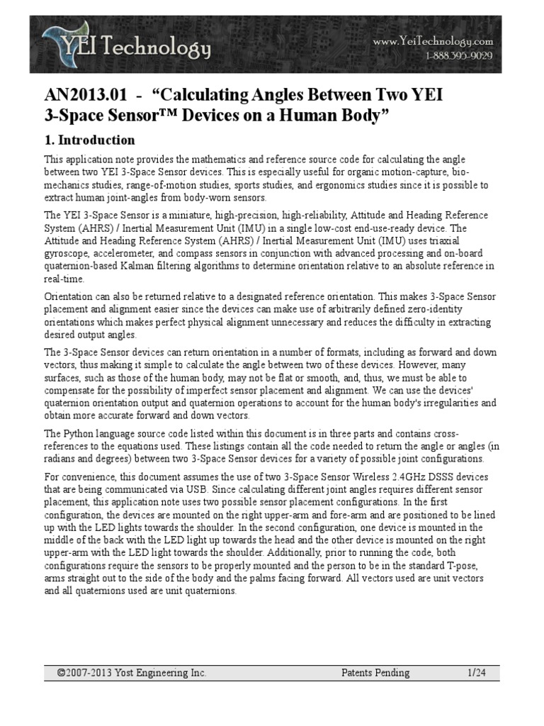 Calculating Angles Between Two 3-Space Sensor Devices On A Human Body ...