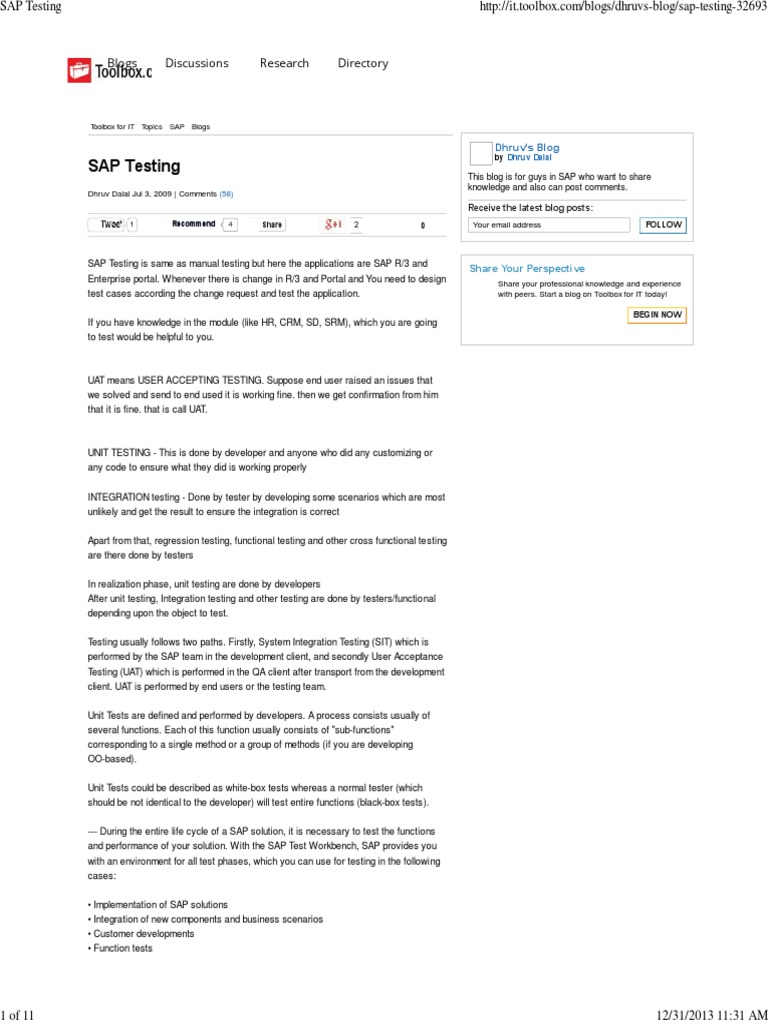 SAP Testing | PDF | Unit Testing | Digital Technology