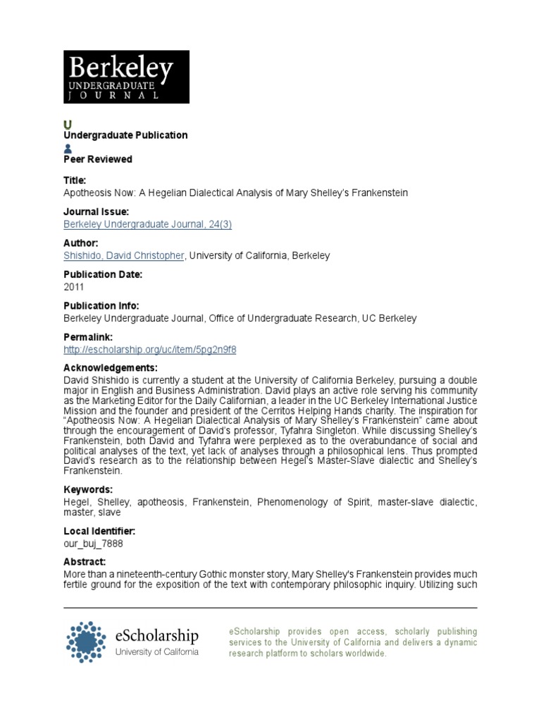 A Hegelian Dialectical Analysis of Frankenstein | PDF | Georg Wilhelm ...