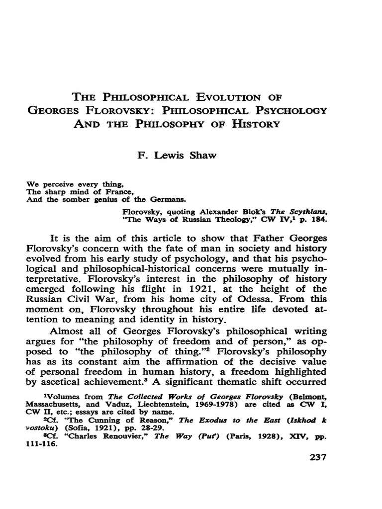 Shaw - Philosophical Evolution of Georges Florovsky | PDF | Positivism ...