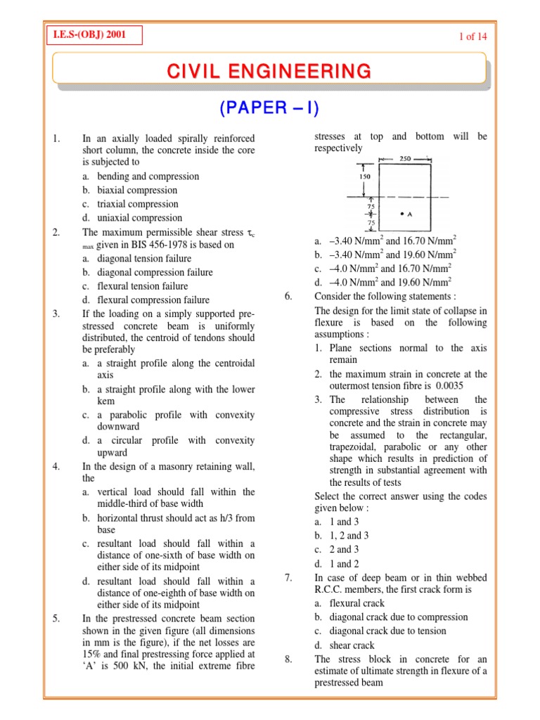 Civil 2001 Paper 1 | PDF | Bending | Stress (Mechanics)