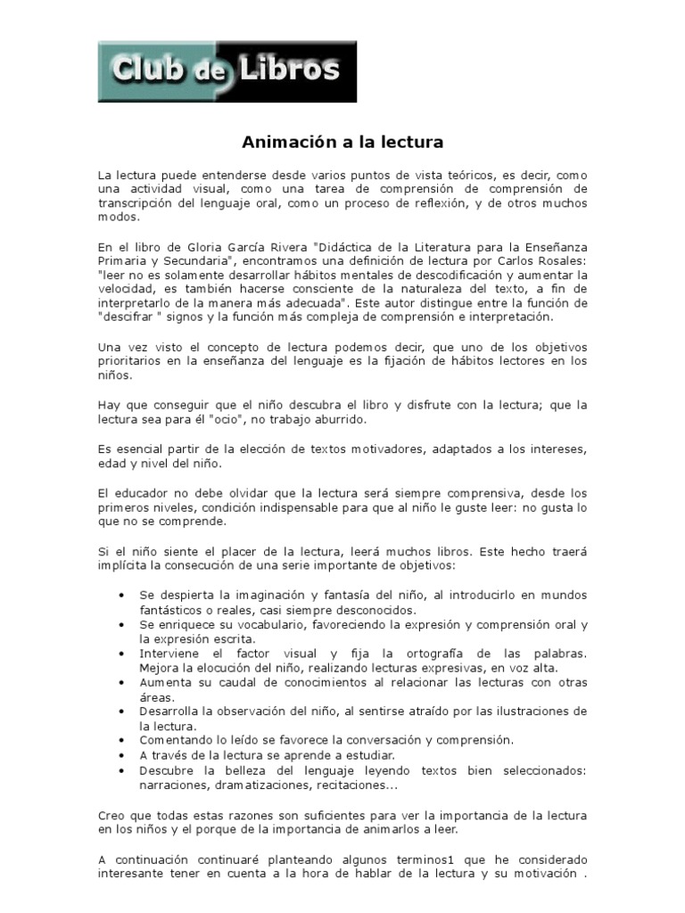 Animacion A La Lectura | PDF | Creatividad | Maestros