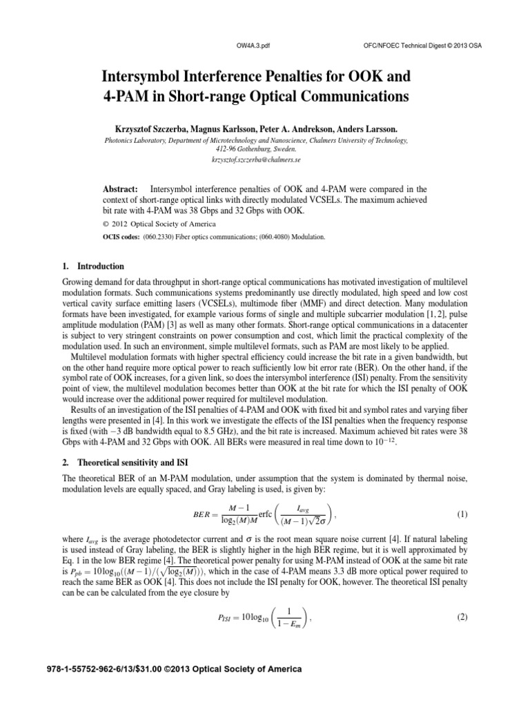 ISI For OOK and 4-PAM Systems | PDF | Bandwidth (Signal Processing) | Bit Rate