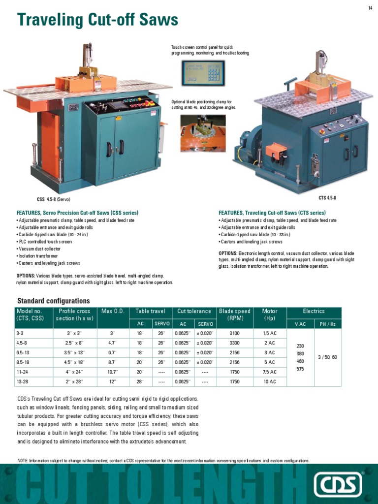 Precision Traveling Cut-off Saws | PDF | Technology & Engineering