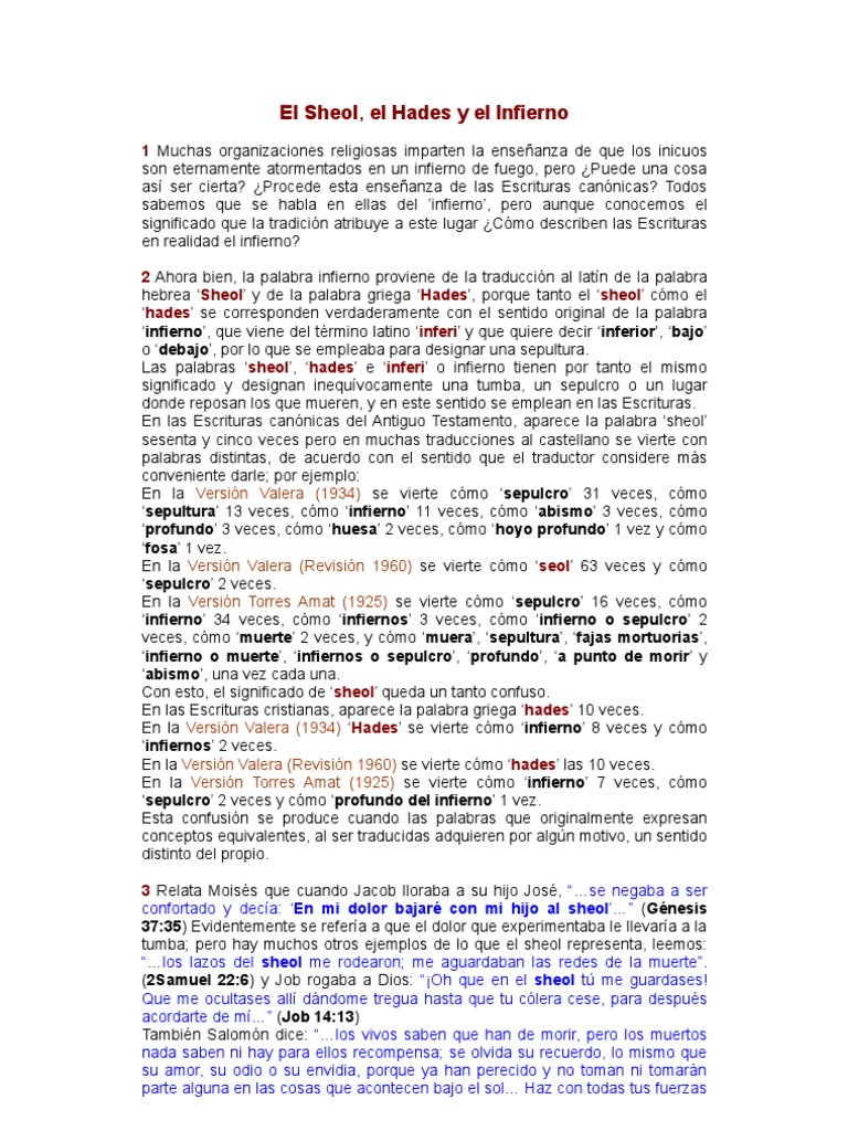 El Sheol El Hades y El Infierno | PDF | Infierno | Biblia