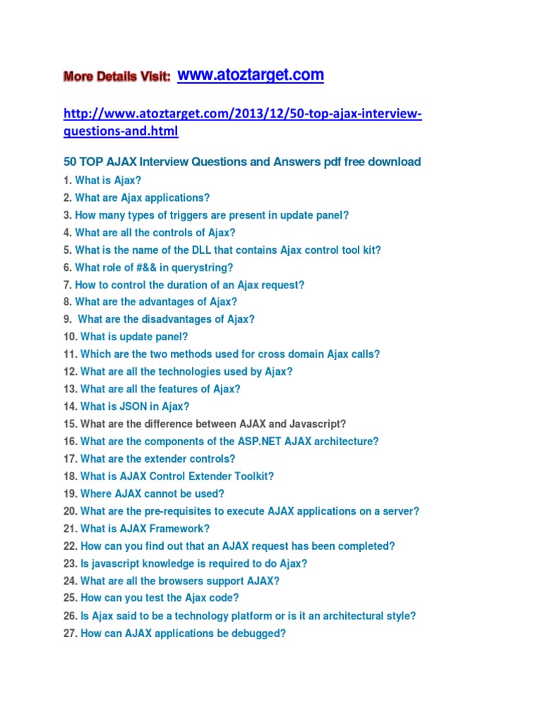 Ajax Interview-Questions and Answers | PDF | Ajax (Programming) | Json Ajax Interview-Questions and Answers | PDF | Ajax (Programming) | Json