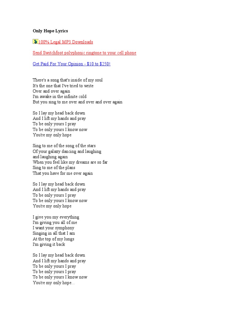 Only Hope Lyrics by Switchfoot | PDF | Poetry